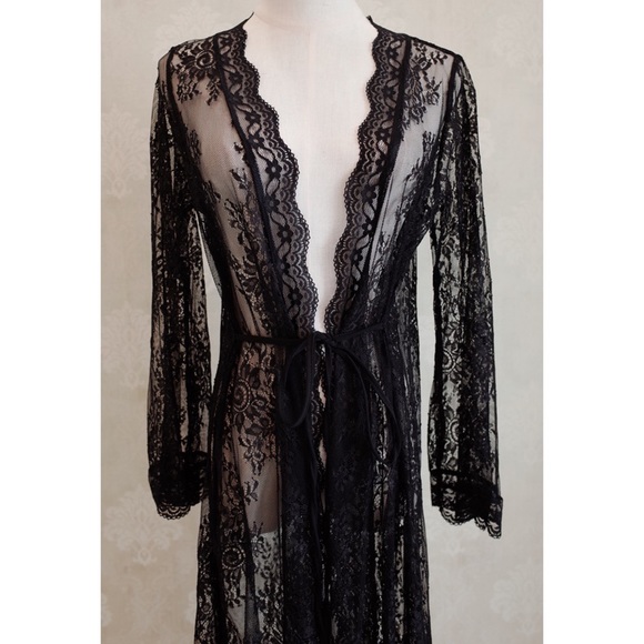 Swim | Gorgeous Long Black Lace Beach Robe Cover Up | Poshmark